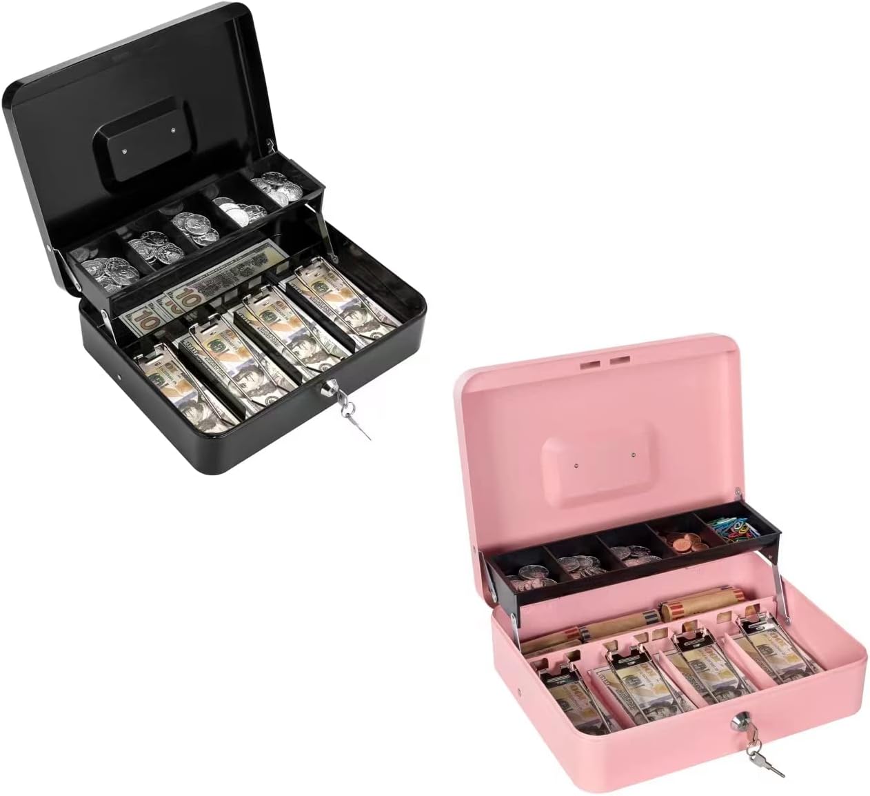 Amazon.com: Geohiaul Large Cash Box with Lock and Money Tray Black ...