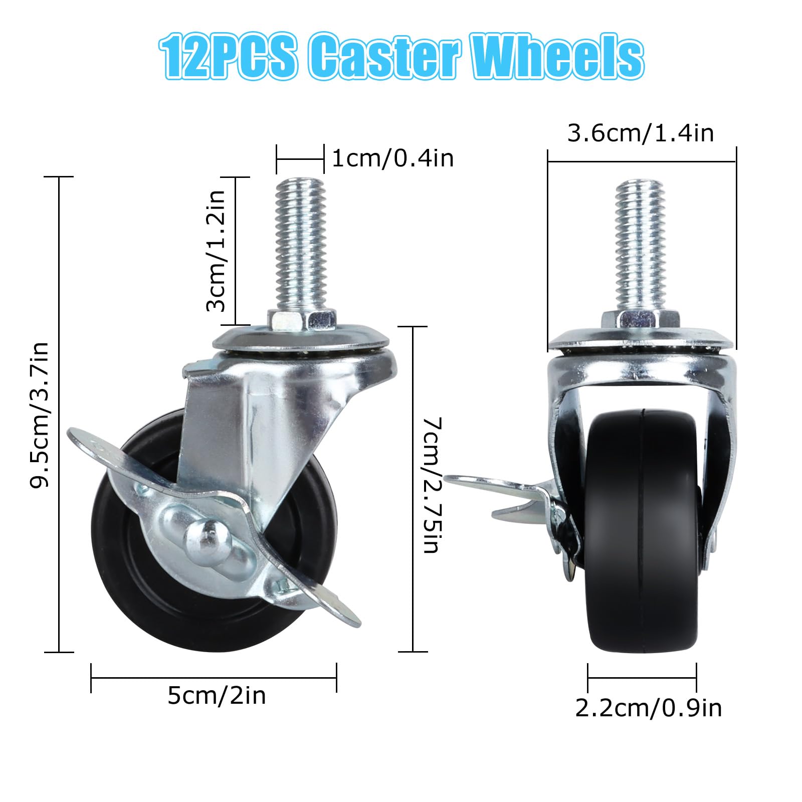 Snapklik.com : 12PCS Caster Wheels Heavy Duty Swivel Casters 2 Inch ...