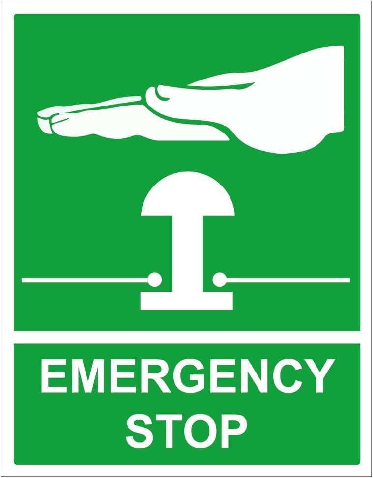 Pack of 2 EMERGENCY STOP GREEN WARNING SELF ADHESIVE STICKERS SAFETY ...