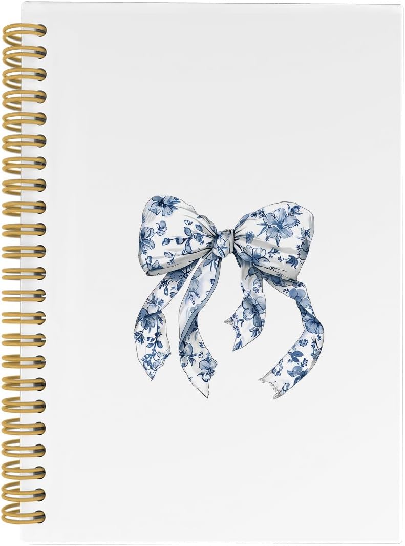 Amazon.com : ANIANG Blue and White Porcelain Bow Spiral Notebook ...