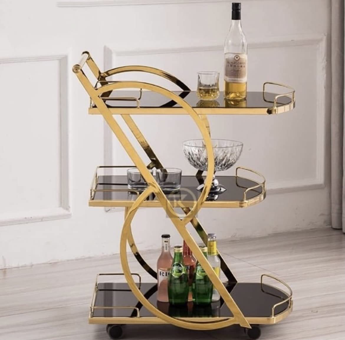 Buy Rare Objects 3 Tier Bar Trolley for Home with Wheels and Handle ...