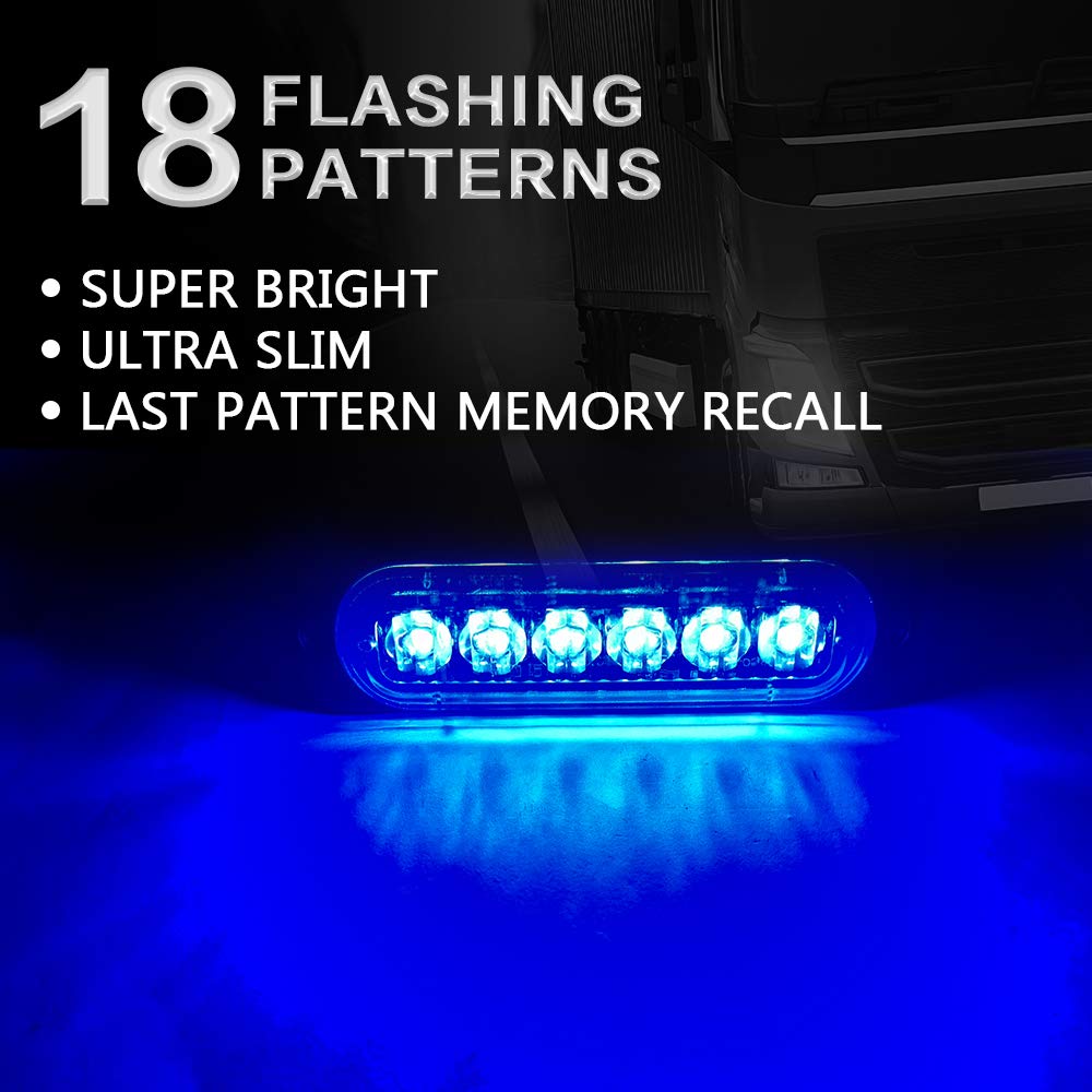 Snapklik.com : 4Pcs 6LED Blue Ultra Slim Sync Feature Warning Emergency ...