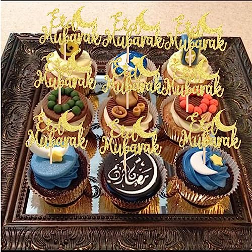 Snapklik.com : 24 PCS Eid Mubarak Cupcake Toppers Gold Glitter Moon ...