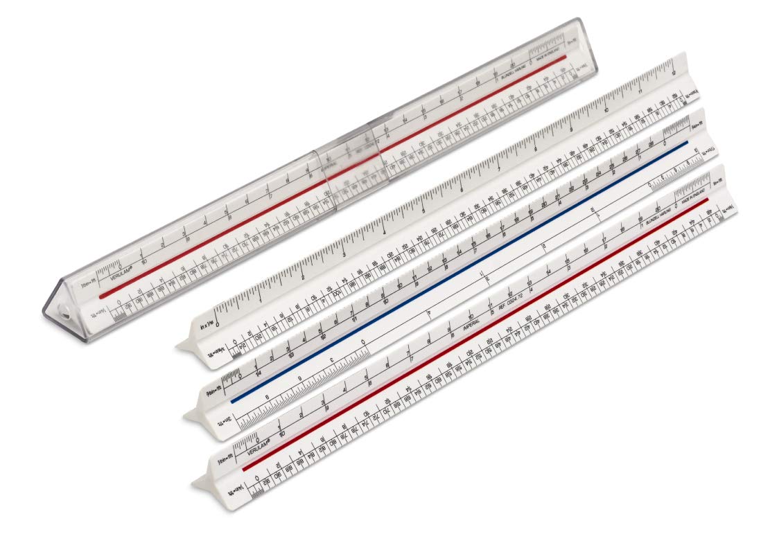 Verulam 12" Triangular Imperial Scale Ruler - Side 1: 3/3", 3/16" = 1ft ...