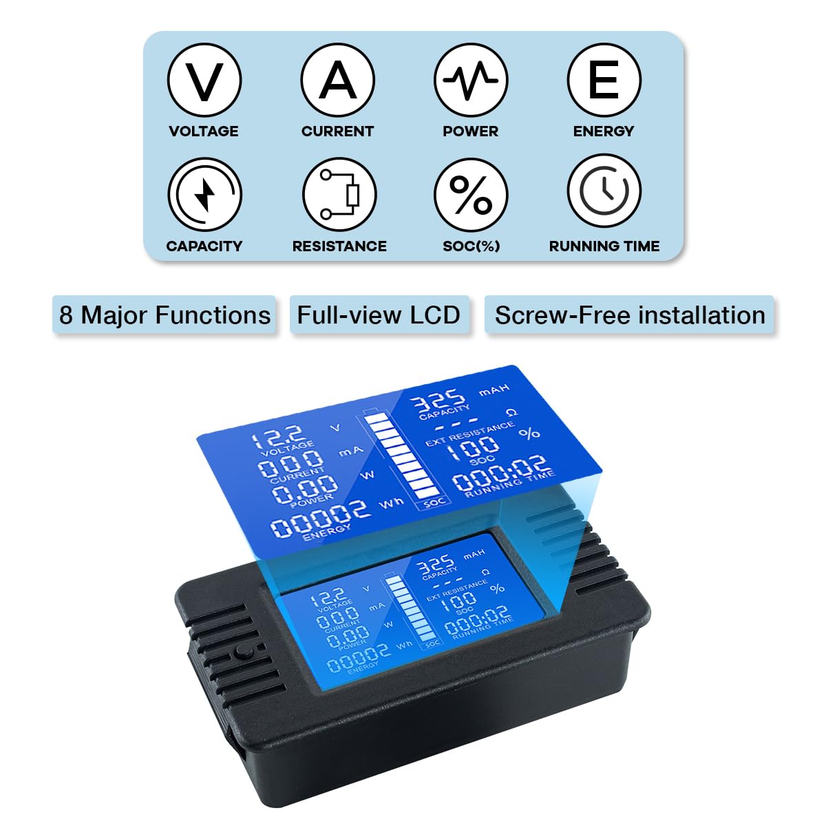 Snapklik.com : Hosyond 8-120V 0-100A Multifunction DC Battery Monitor