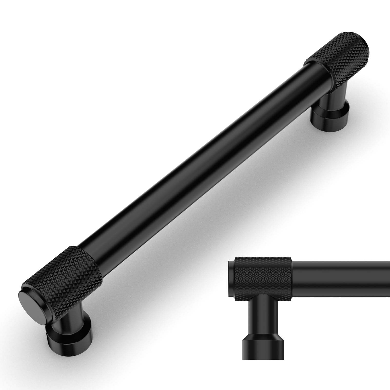 Amerdeco 10 Pack Matte Black Knurled Cabinet Pulls 6.3 Inch(160mm) Hole ...