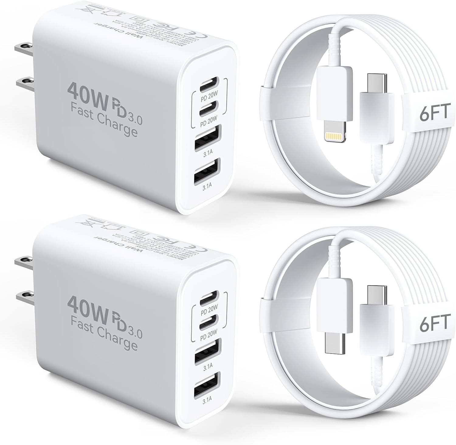 Amazon.com: 40W Phone 15/14 Charger Fast Charging, 4-Port 40W Dual USB ...