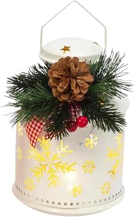 Amazon.com: Gerson White Metal Lantern with Snowflake Cutouts, Battery ...