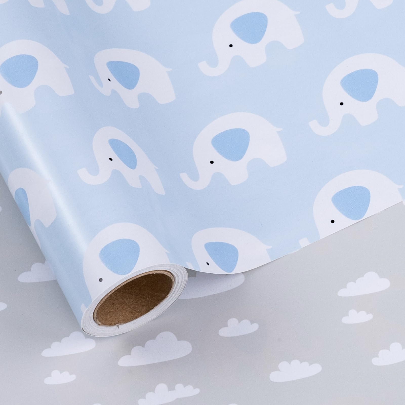 Snapklik.com : Reversible Blue Baby Shower Wrapping Paper Roll ...