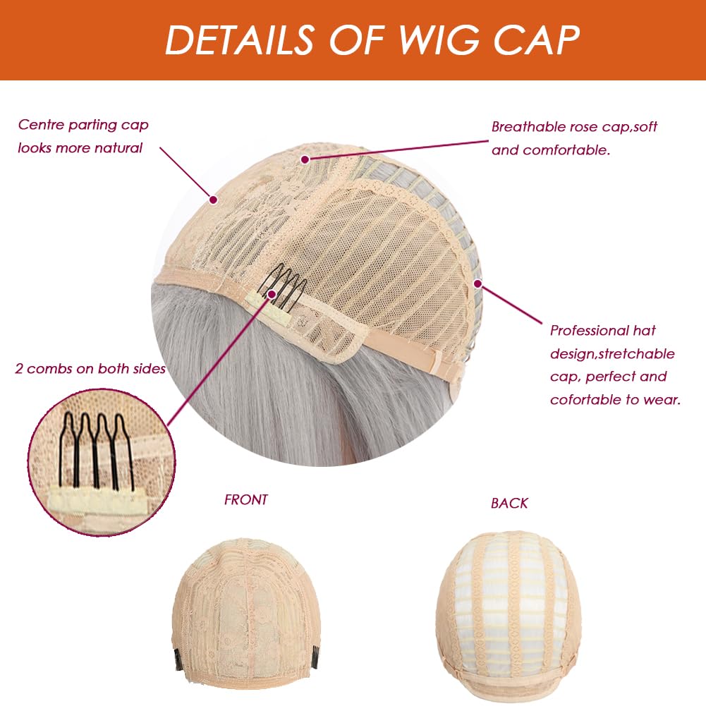 BESTUNG Short Silver Bob Wigs with Bangs,Short Straight Bob Silver Wigs ...