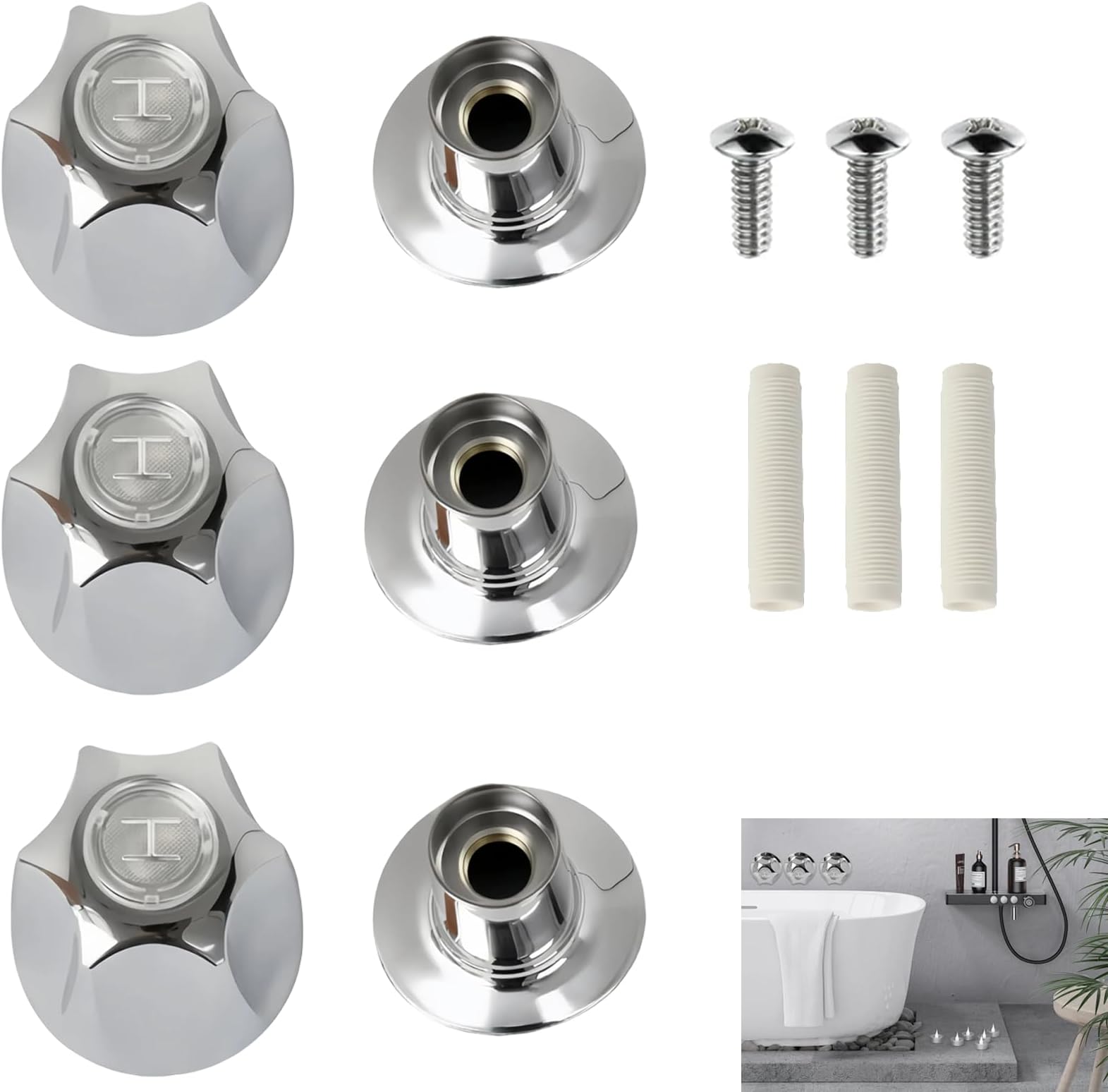 standwme 81428 Bathtub and Shower Knobs 3 Piece Replacement Kit for ...