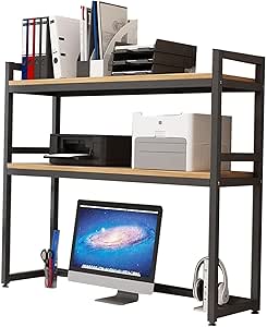 Amazon.com: 2 Tier Desktop Bookshelf For Computer Desk - Multipurpose ...