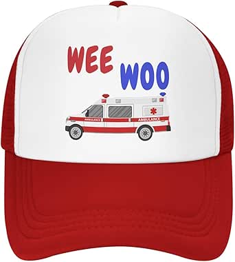 Wee Woo Ambulance Amr Funny EMS EMT Paramedic Trucker Hat Mesh Cap Solid Colors Lightweight with ...