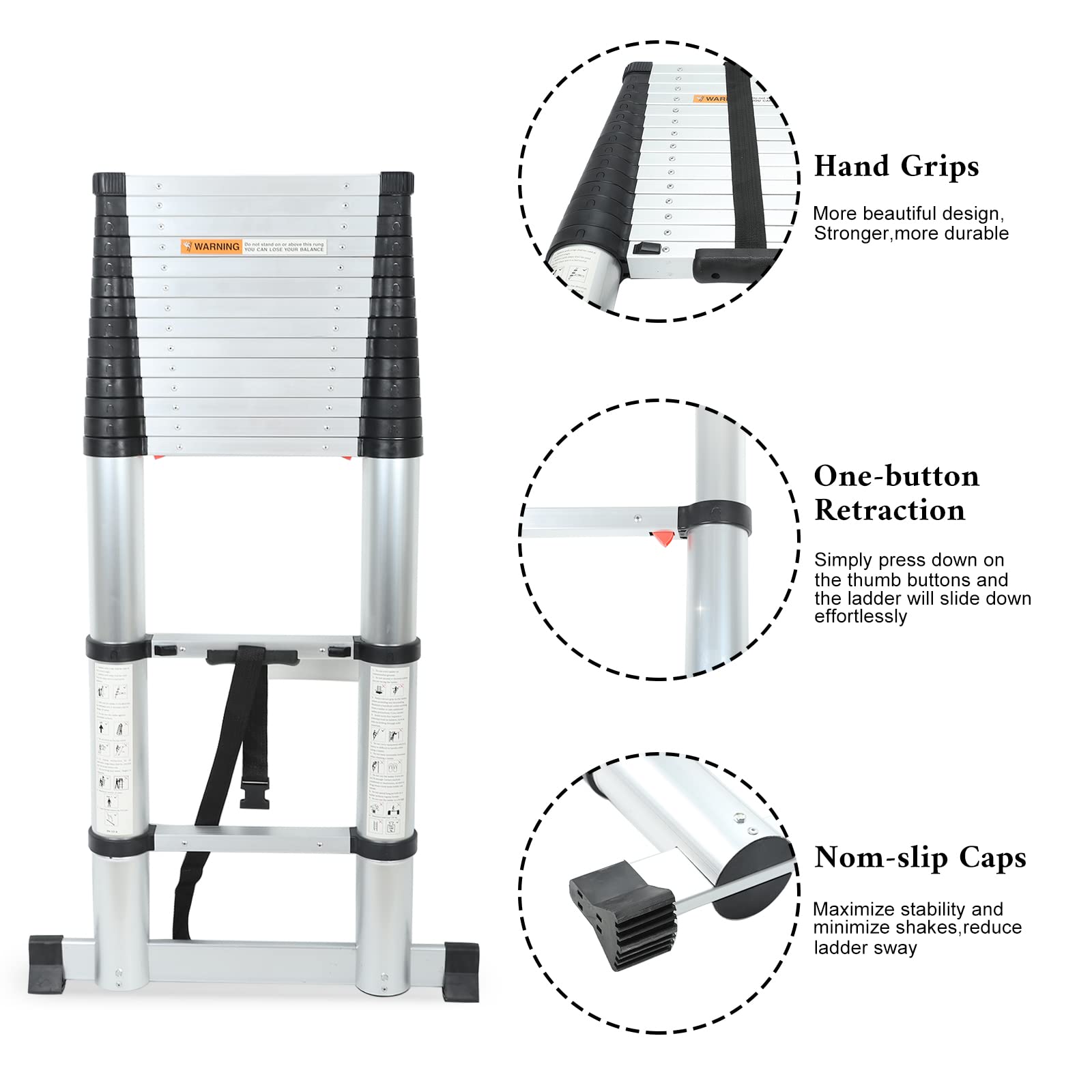 15.5FT/4.7M Telescopic Ladder, Slow Down Design Multipurpose ...