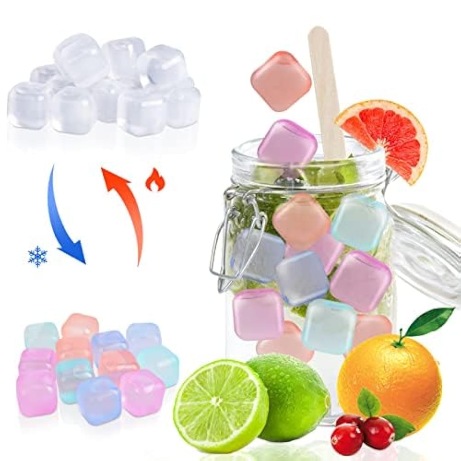 Amazon.com: Tngan 65 Pack Color-changing Reusable Ice Cube, Plastic Ice ...