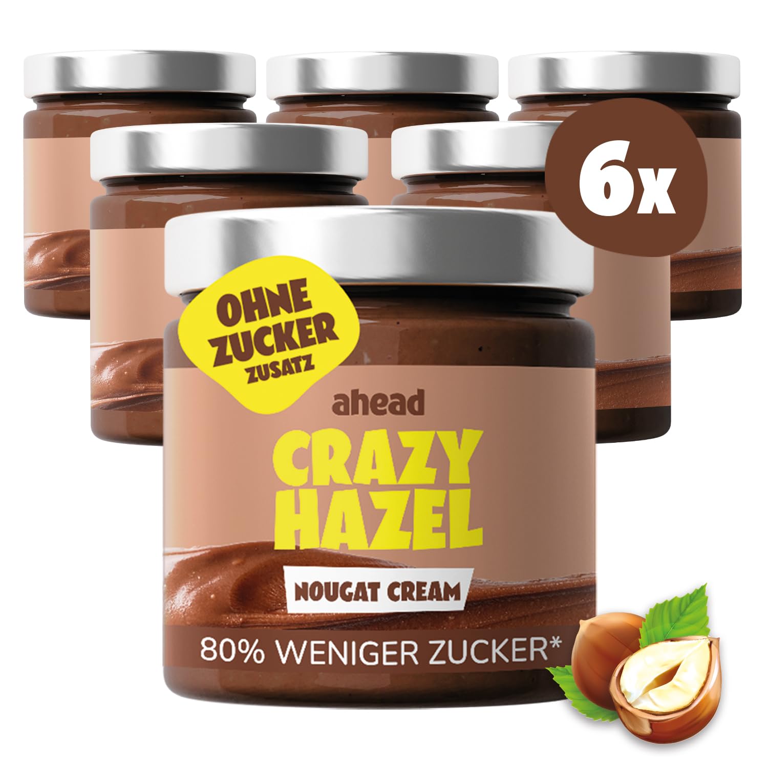 ahead CRAZY HAZEL | 6 x 200g Haselnusscreme ohne Zuckerzusatz | Super ...