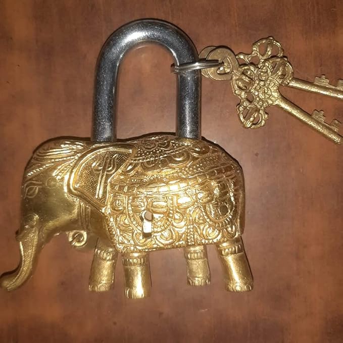 Brass Elephant Lock with Keys Showpiece/Door Lock/Animal Design Padlock ...