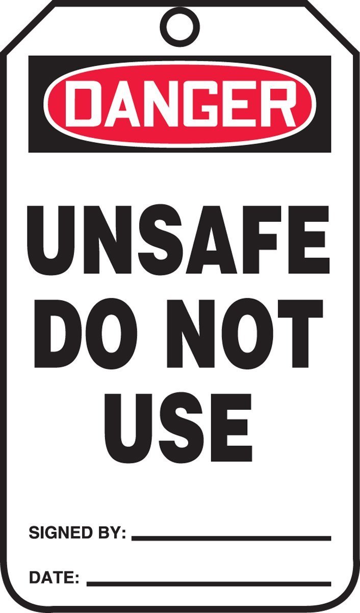 Accuform Signs MDT126CTP Safety Tag, Legend "Danger Unsafe DO NOT USE ...