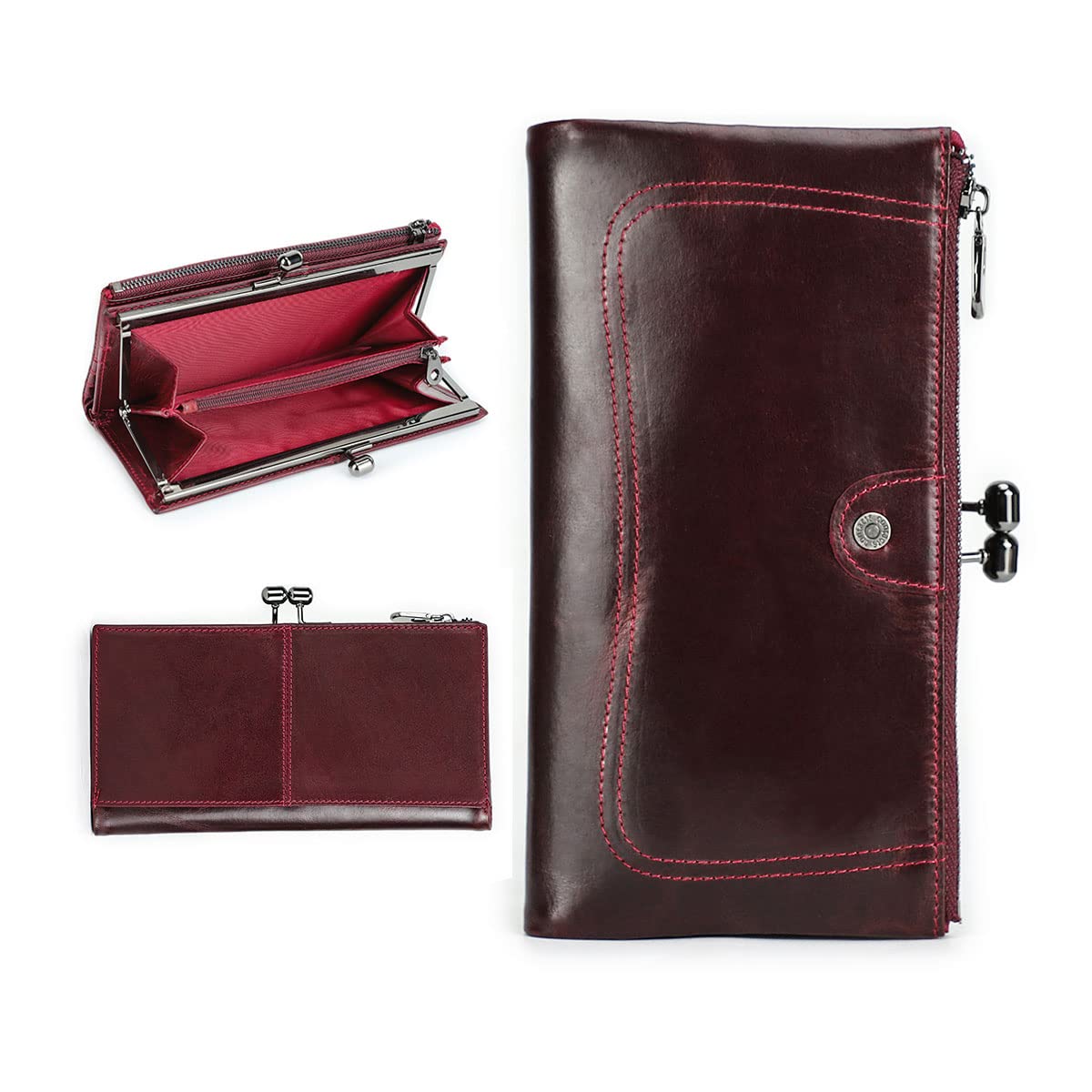 Amazon.com: Contacts Kiss Lock Wallet for Women Leather Kiss Clasp ...