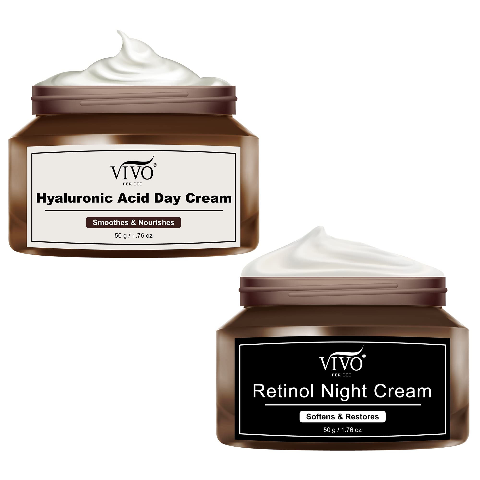 Amazon.com: Vivo Per Lei Hyaluronic Acid Day Cream and Retinol Night ...
