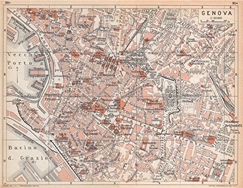 Genoa Genova Vintage Town City Centre Map Plan Pianta Della ...