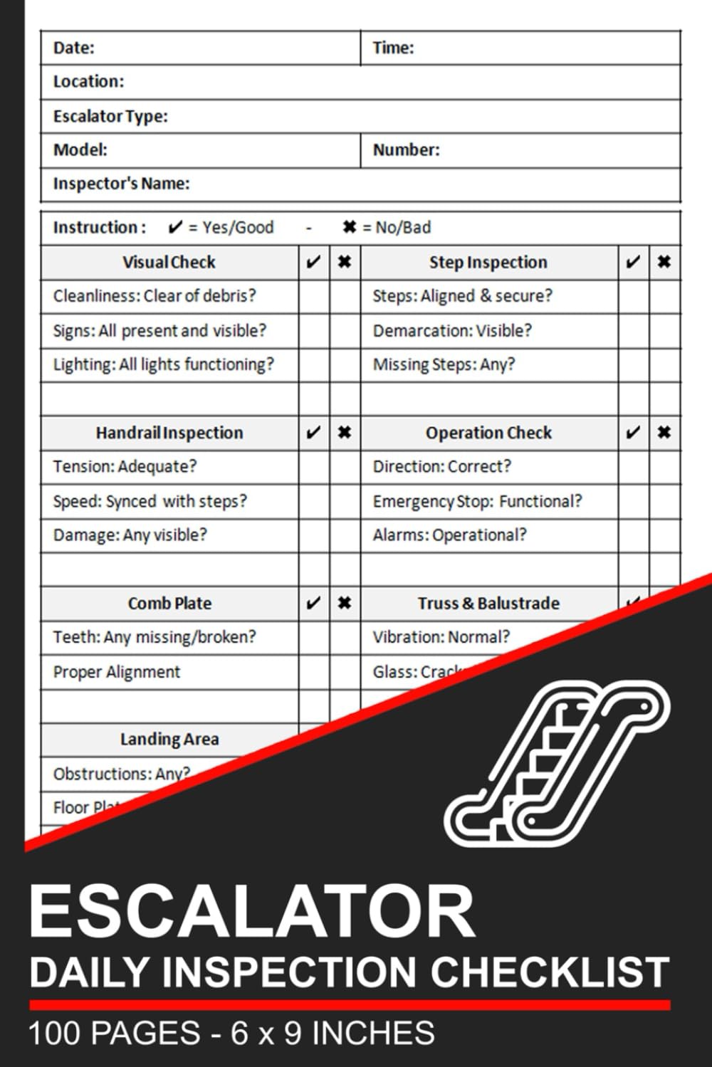 Escalator Daily Inspection Checklist: Escalator Pre-Operational Inspection Report Book | Moving ...