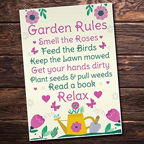 Red Ocean Garden Rules Wall Sign - Garden Signs and Plaques - Novelty ...