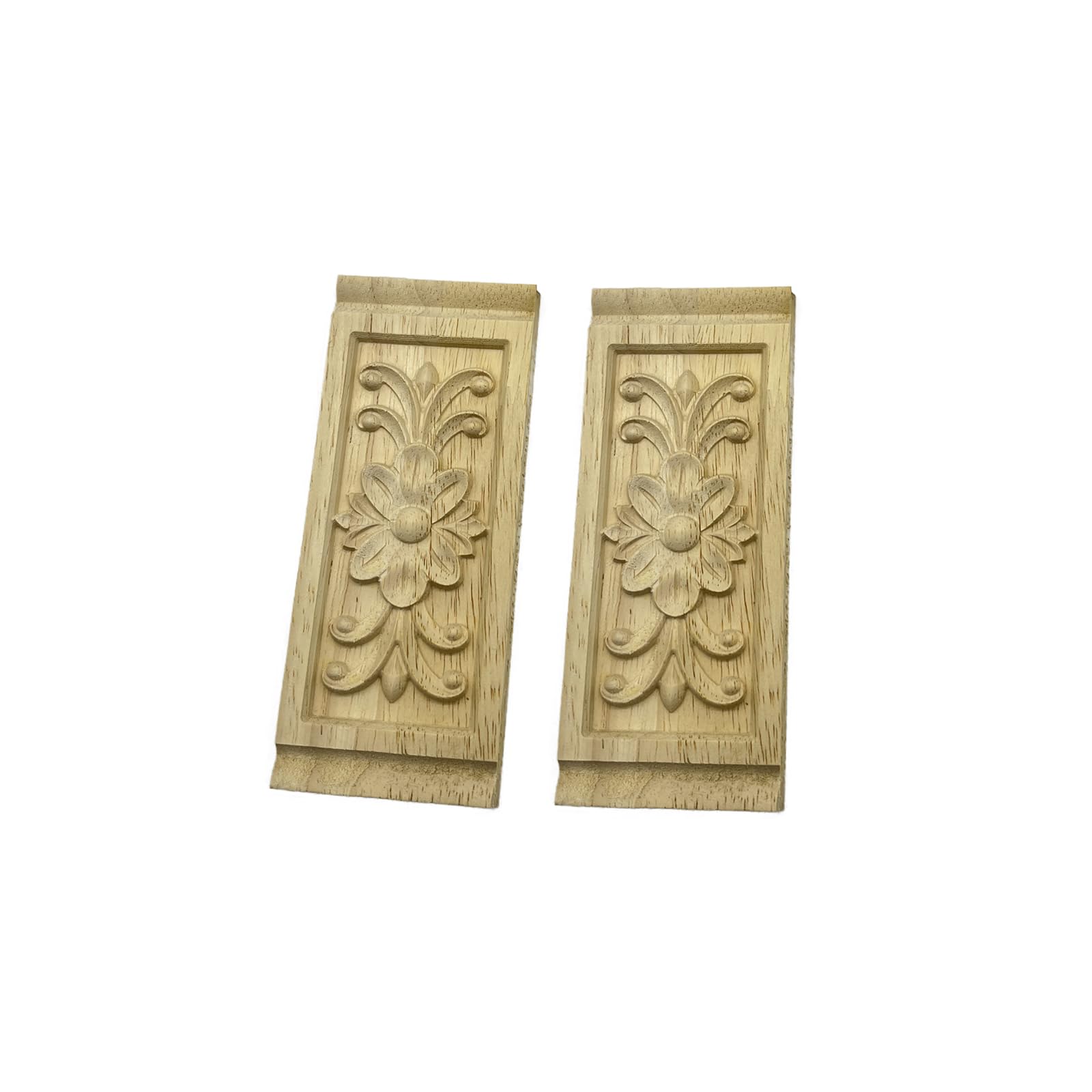Amazon.com: 2 Pcs Flower Wood Appliques Carved Rectangular Onlays ...