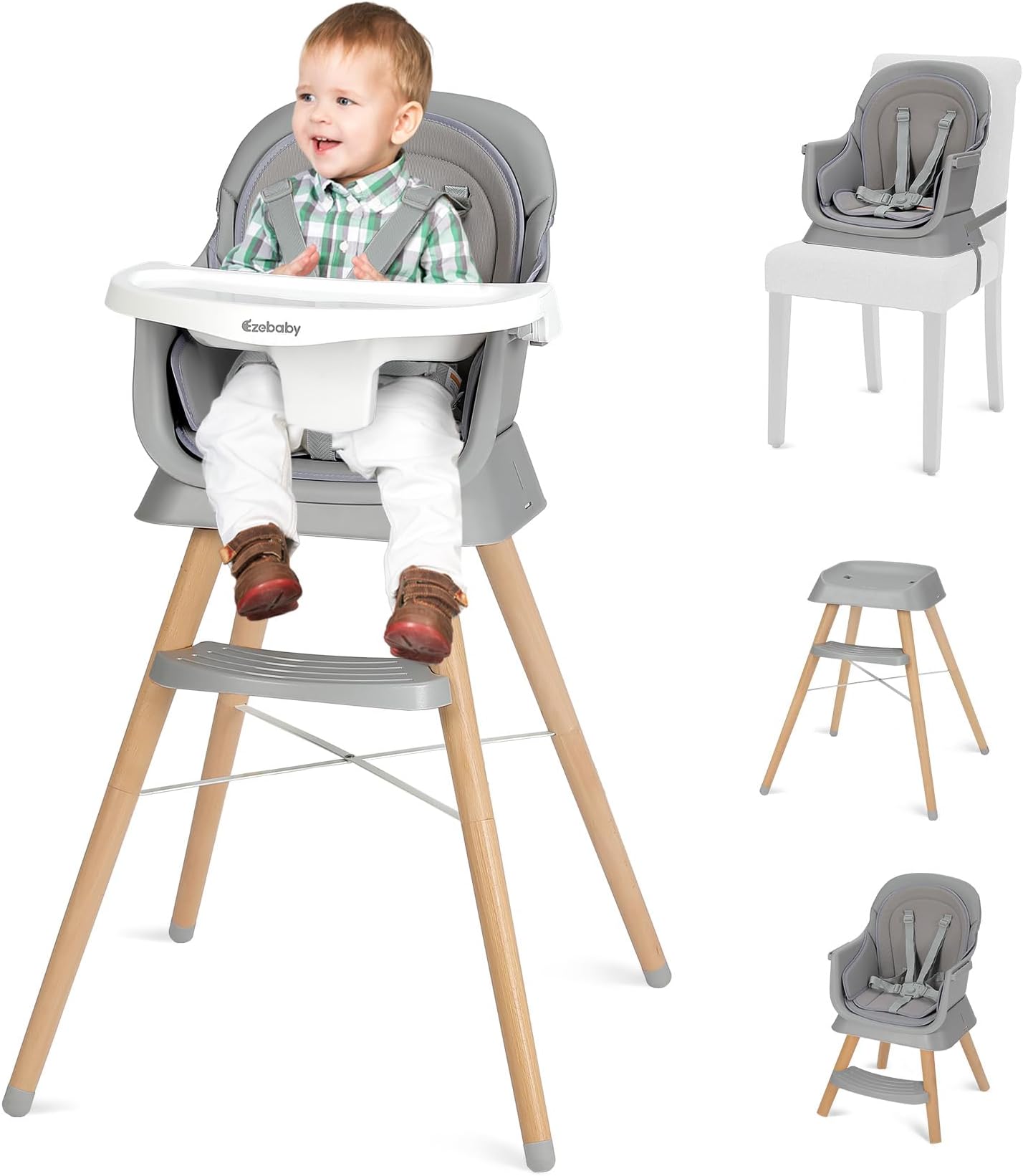 Amazon.com : Ezebaby 6 in 1 Wooden High Chairs for Babies and Toddlers ...