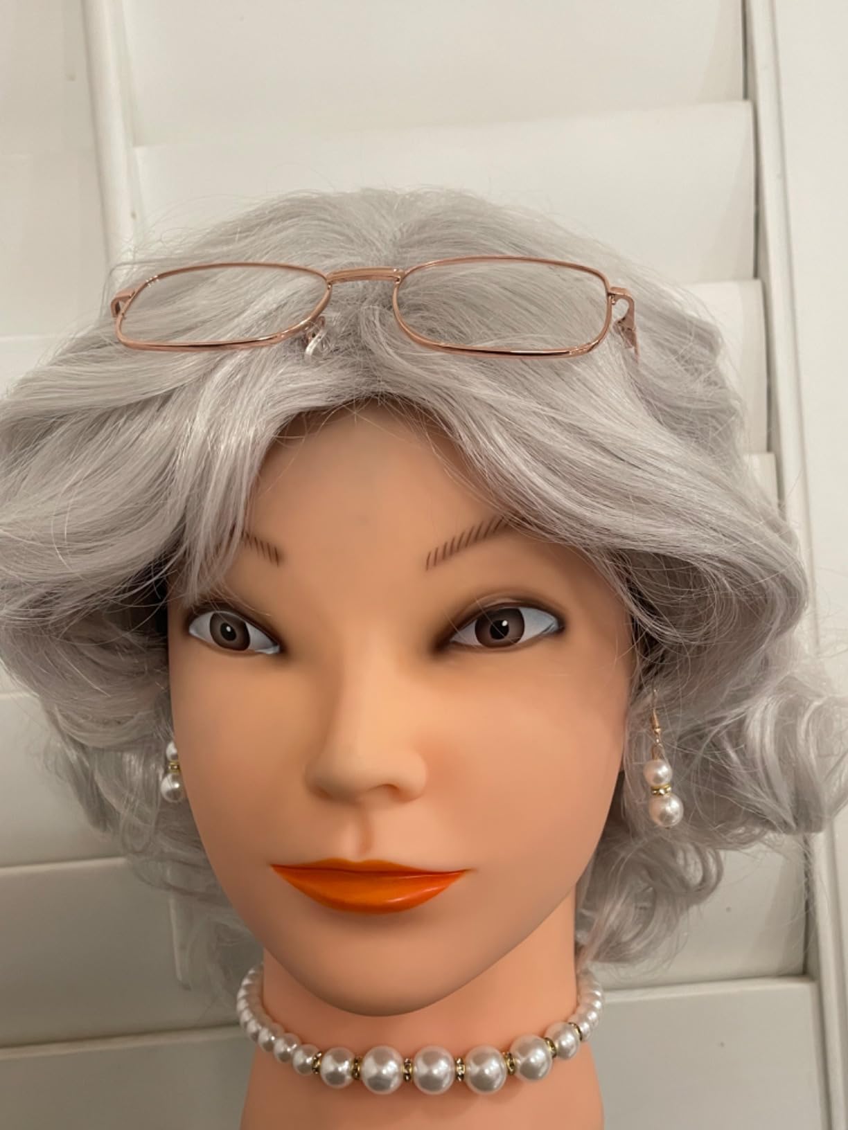 Amazon.com : Bettecos Old Lady Wig Costume Set for Women Short Curly ...