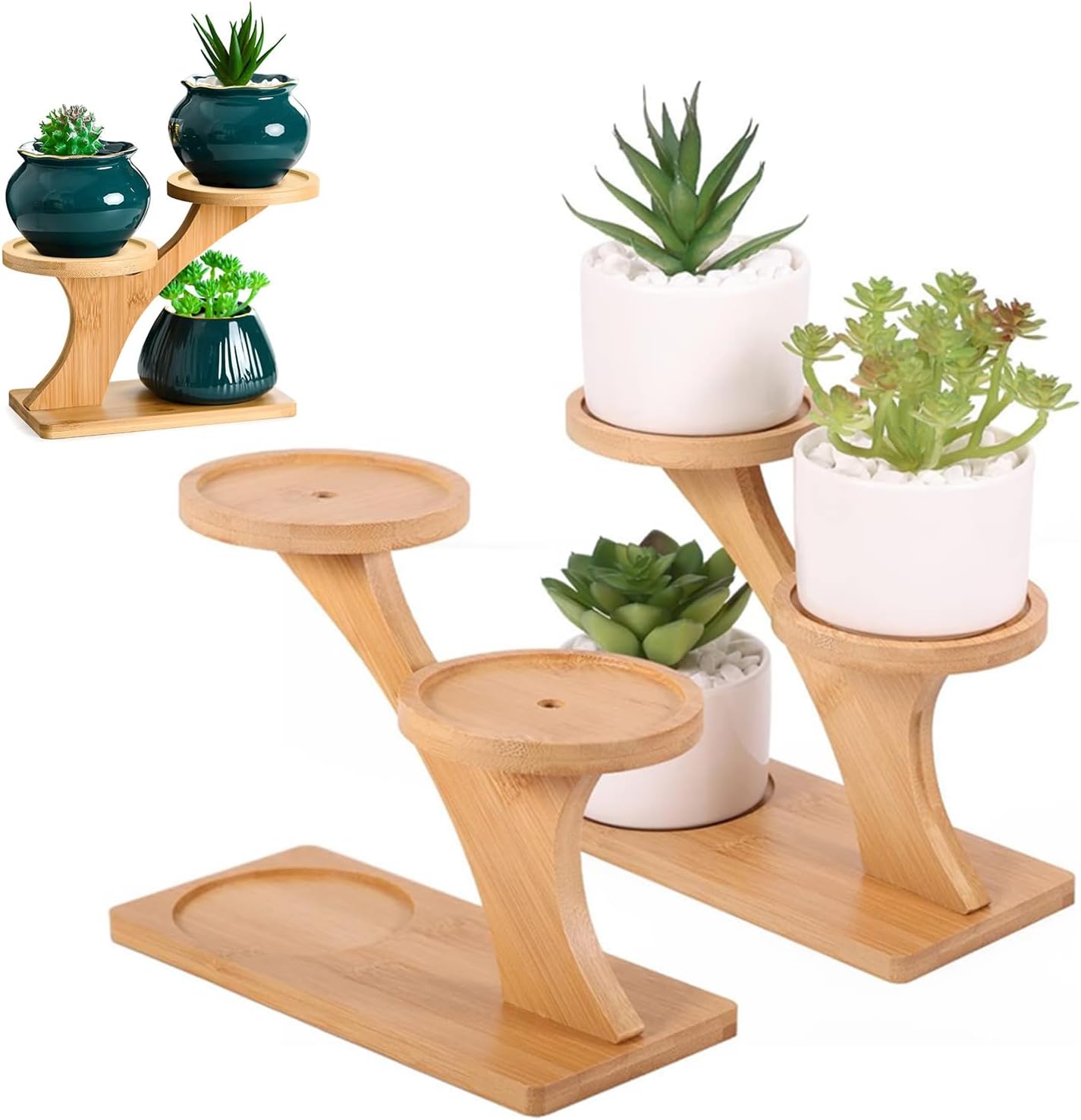 Amazon.com : RHBLME 2 Sets Wooden Plant Stands, Bamboo Wood Plant ...