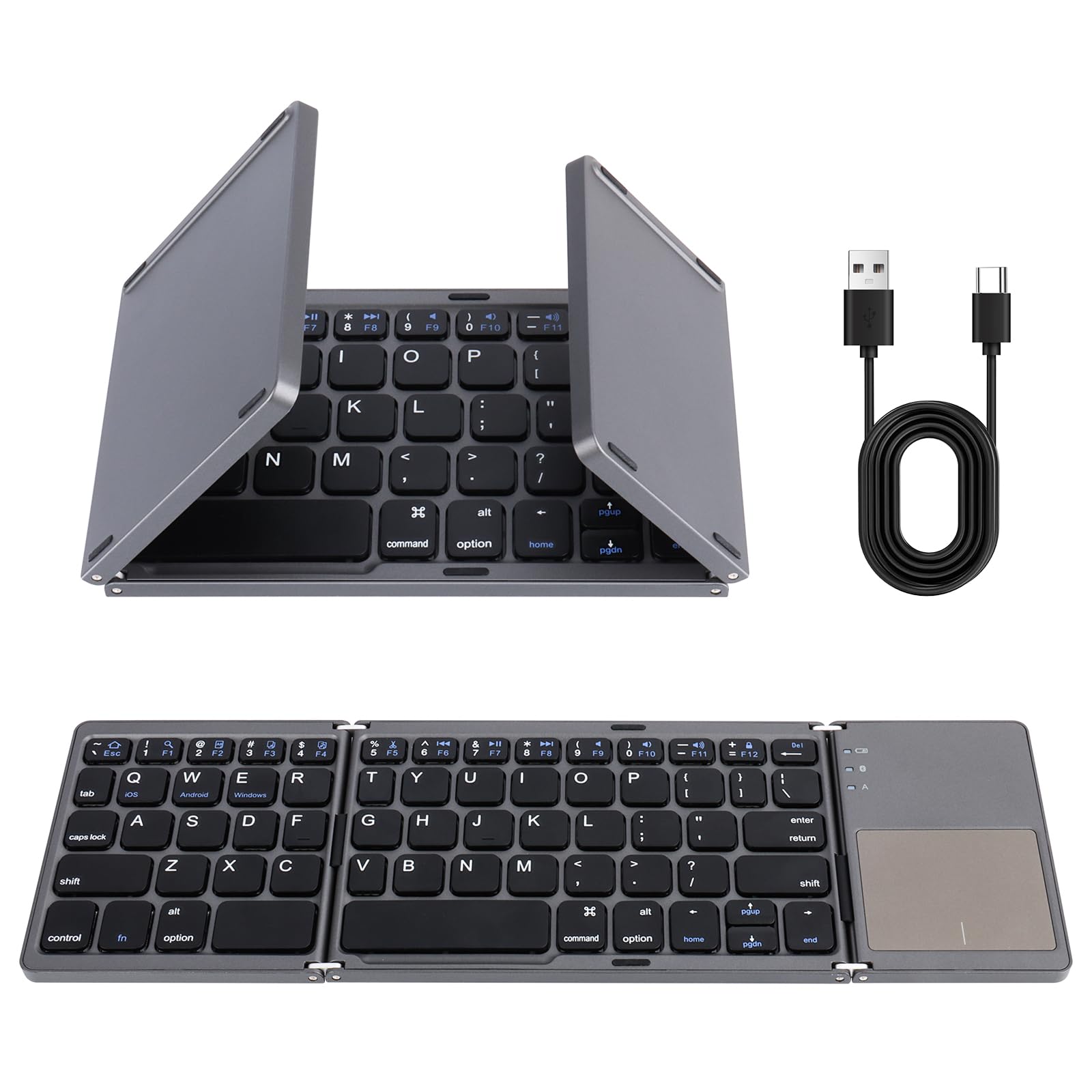 LAMA Folding Bluetooth Keyboard, Mini Wireless Keyboard with Touchpad ...
