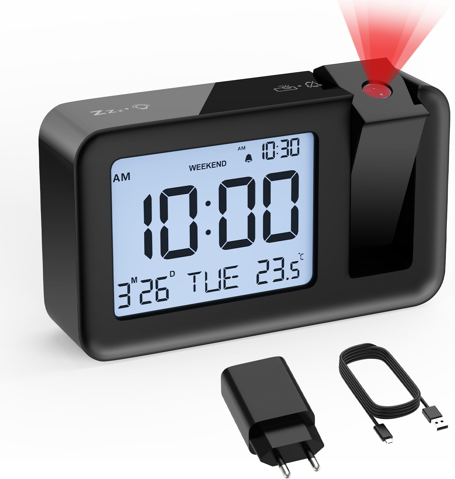 Hama Projektionswecker mit USB-Anschluss (Digitaler Funkwecker mit ...