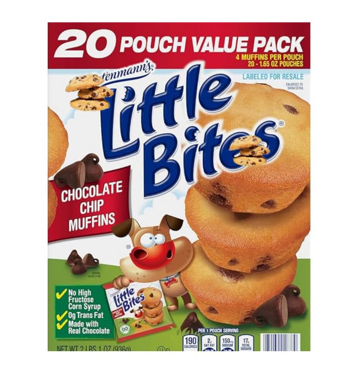 Amazon.com: Little Bites Chocolate Chip Mini Muffins, 20 Packs, 33 oz ...