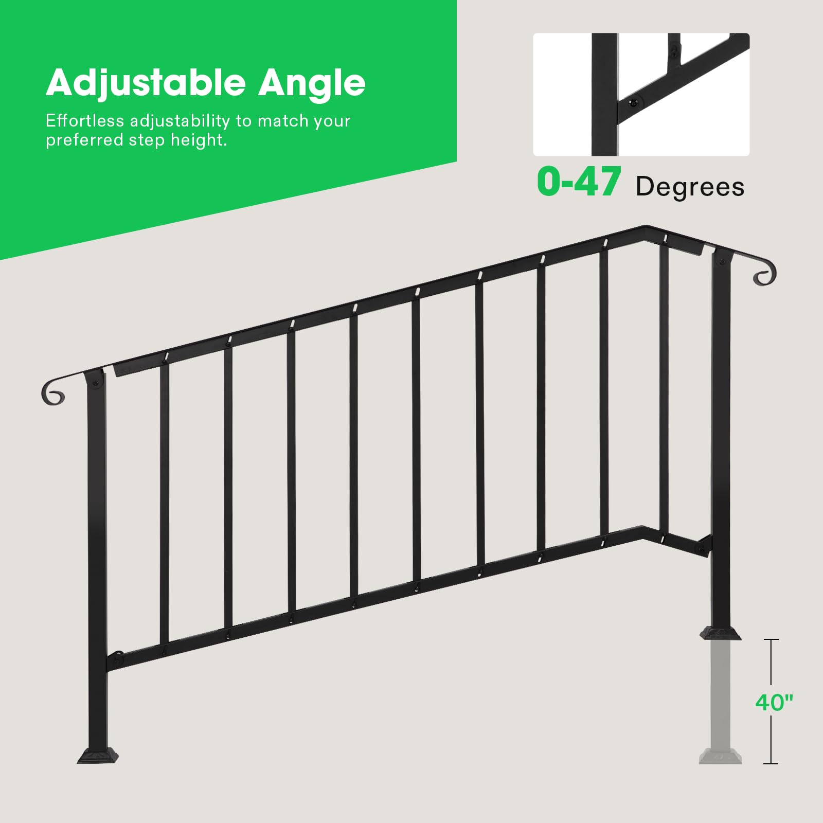 Snapklik.com : VIVOSUN Outdoor Handrail, 5-6 Step Stair Handrail, 69 X ...