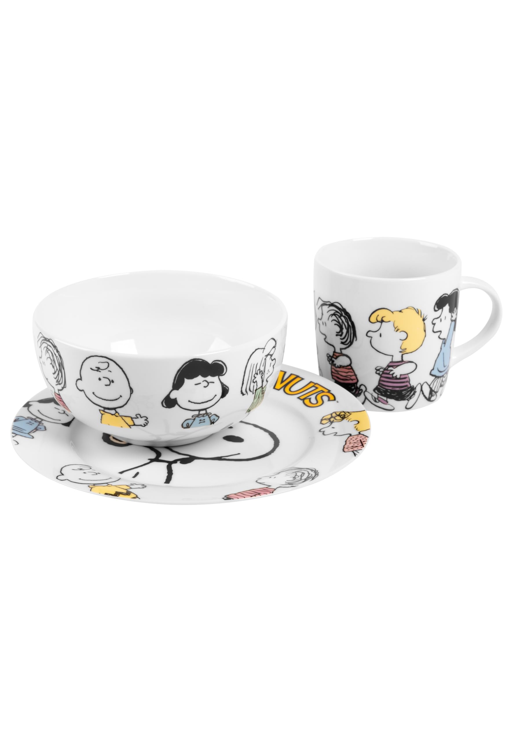 The Peanuts Snoopy Family Breakfast Set, 3-Piece Crockery Set, Plate ...