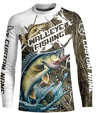 Amazon.com: Custom Walleye Fishing Jerseys, Walleye Long Sleeve Fishing ...