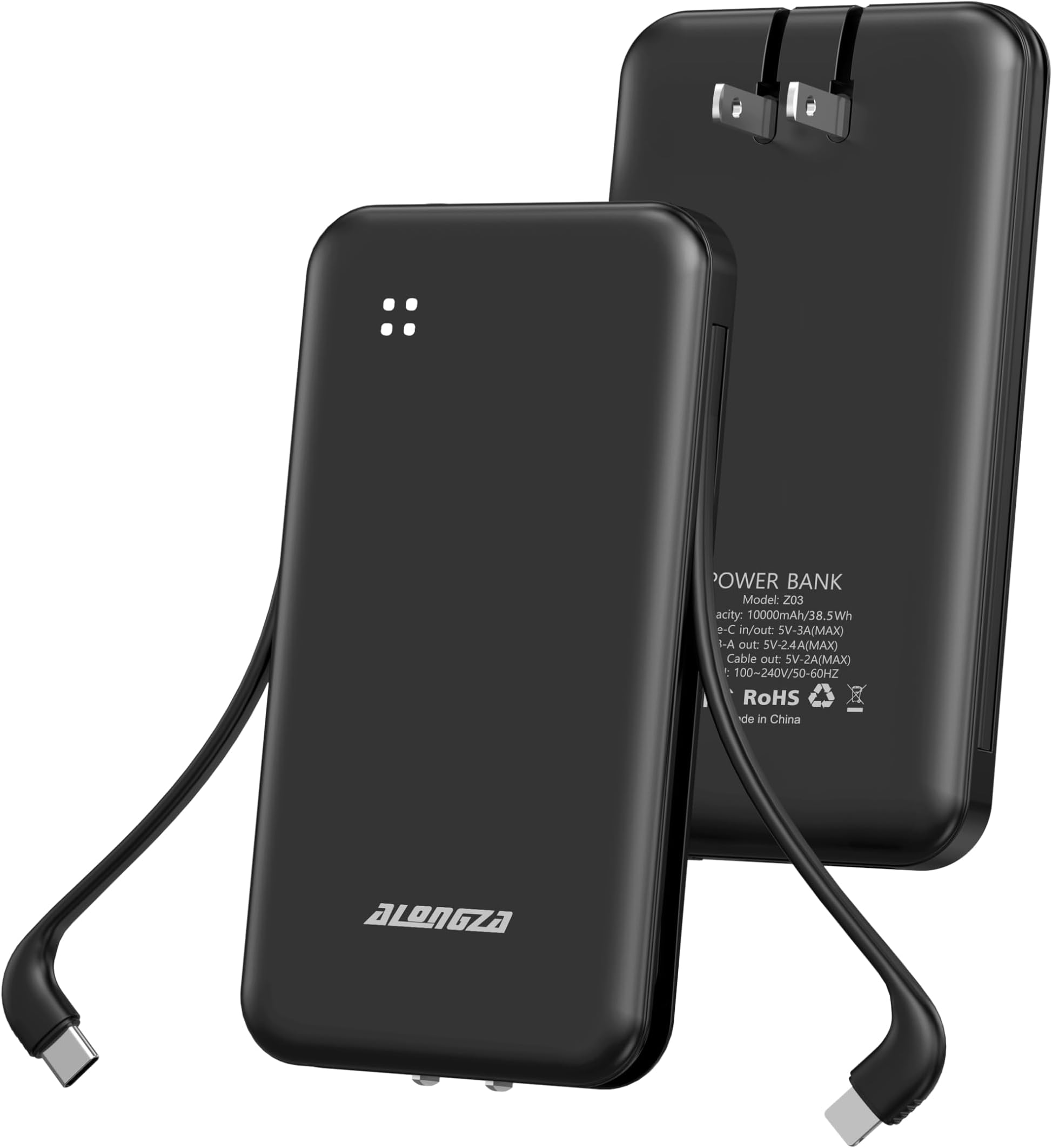 Amazon.com: Alongza Portable Charger Power Bank 10000mAh Built-in ...