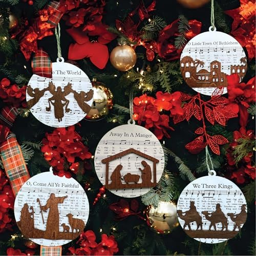 Amazon.com: Set 5 Christmas Tree Ornament, 5 Wooden Music Sheet ...