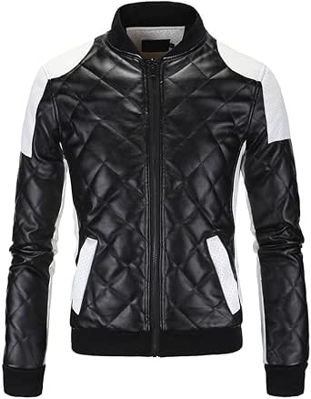 AOWOFS Men's PU Faux Leather Jacket Motorcycle Bomber Punk Stitching ...
