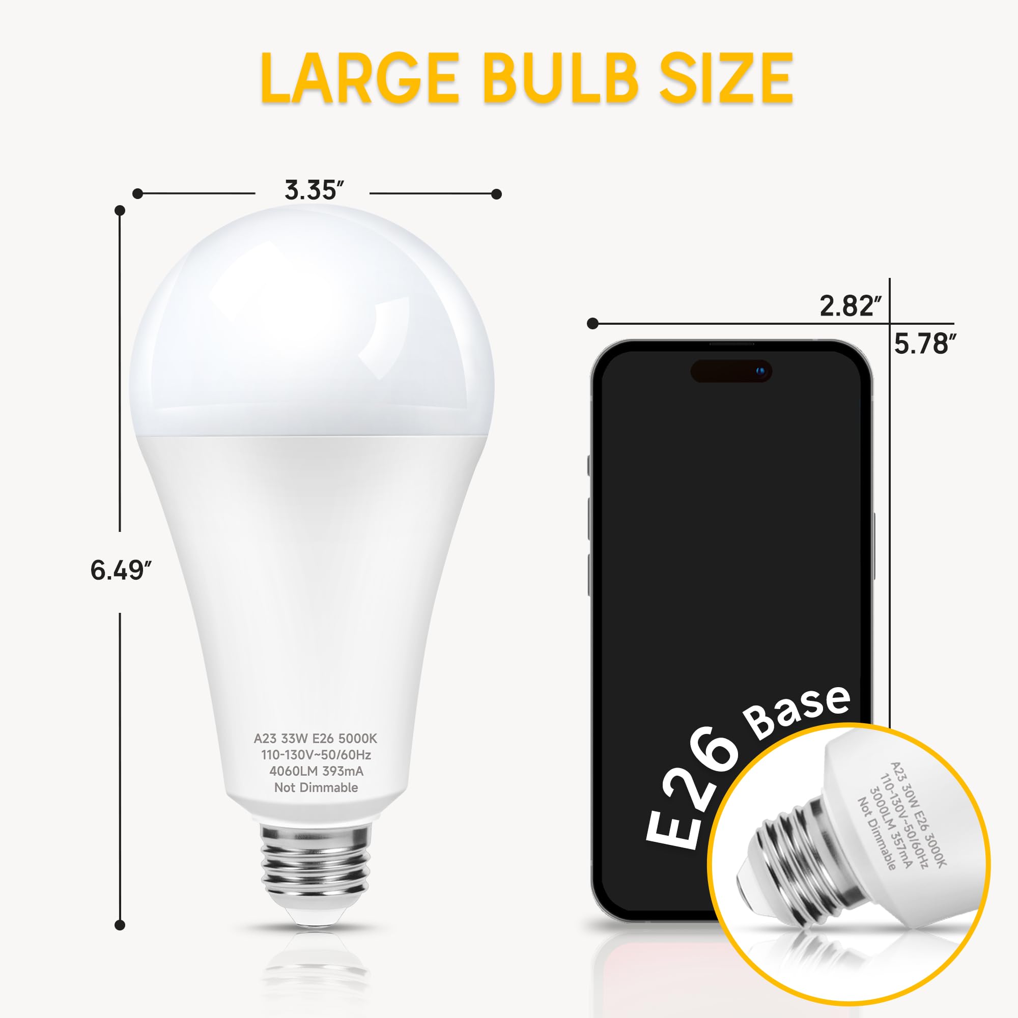 Snapklik.com : LED Light Bulb A23 300W Equivalent, Super Bright 4060 Lumen 5000k Cool Daylight ...