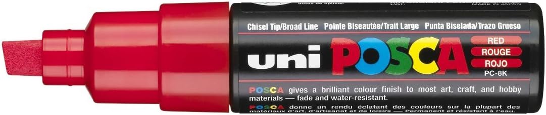 Amazon.com : UNI POSCA PC-8K CHISEL TIP MARKER PEN- RED (BOX OF 6 ...
