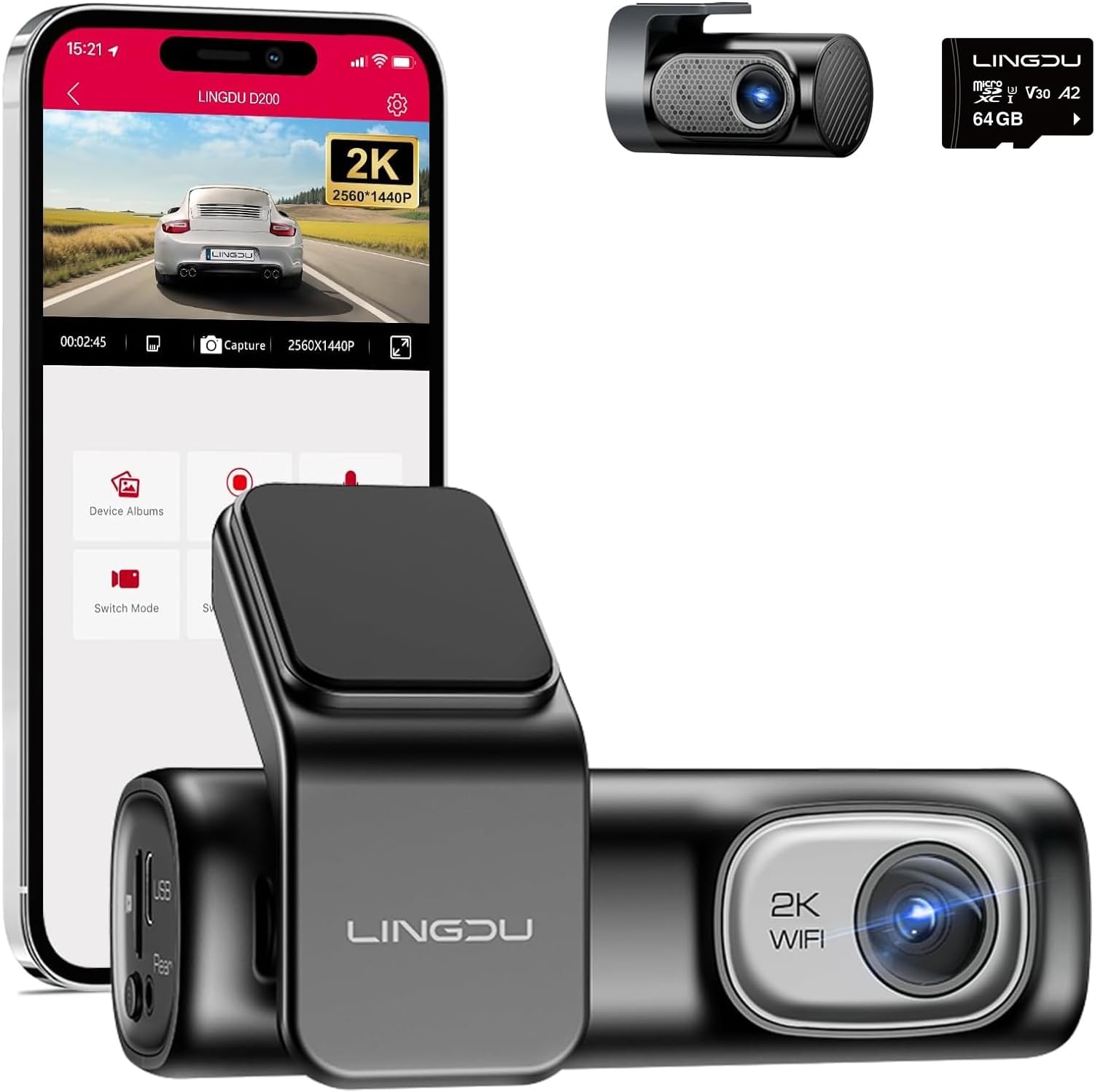 Amazon.com: LINGDU D200 2K Dash Cam Front and Rear Built-in GPS WI-FI, 0.96" LCD Screen Car ...
