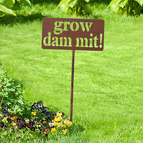 Amazon.com: Grow Dammit Garden Signs Decor- Metal Garden Stakes Sign ...
