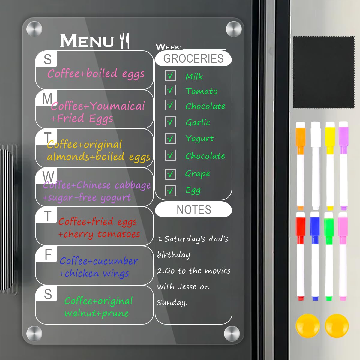 Snapklik.com : Acrylic Meal Planner For Fridge, Magnetic Menu Board For ...