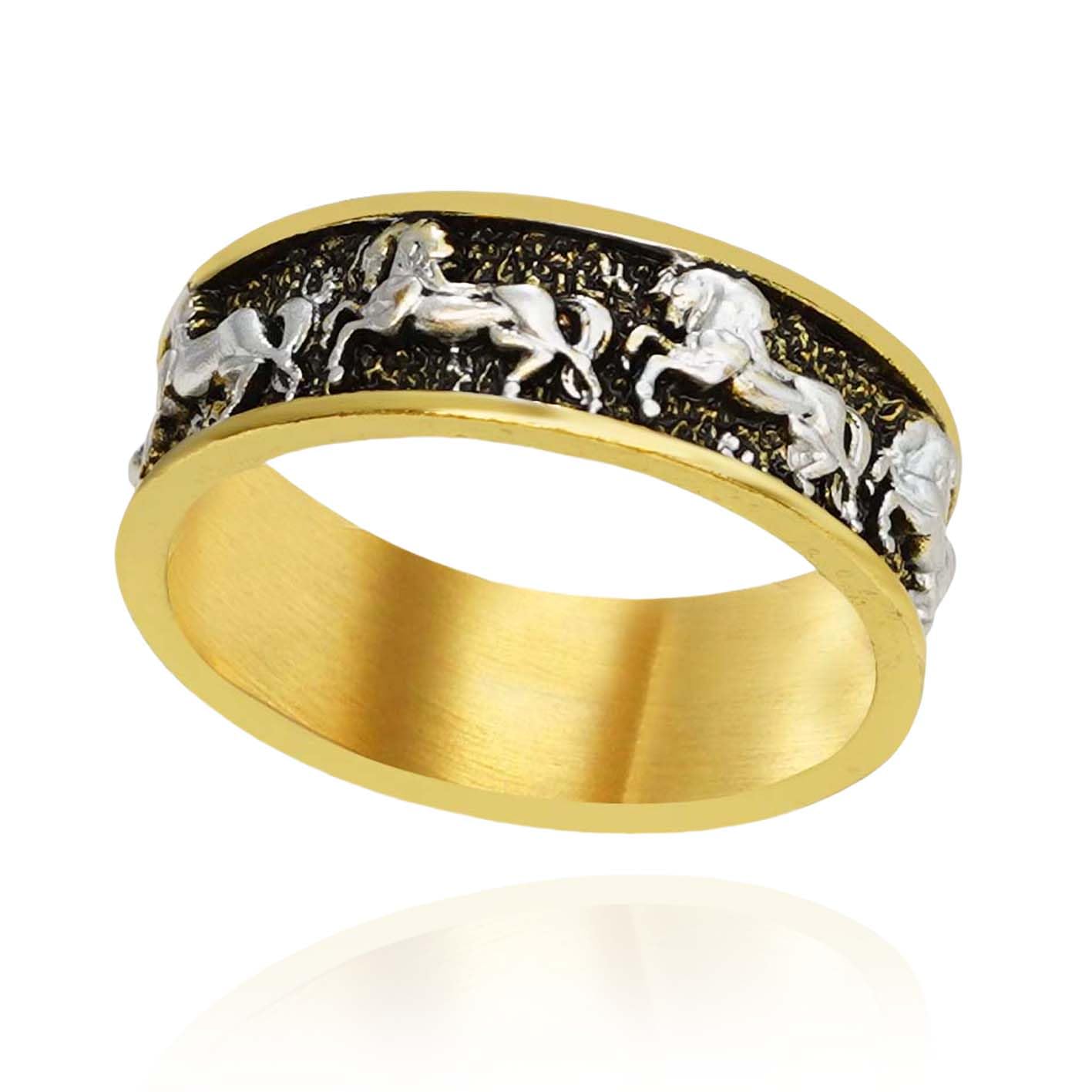 Buy Horse Ring for Men, Vintage Running Horses Ring, Gold Plated Boho ...