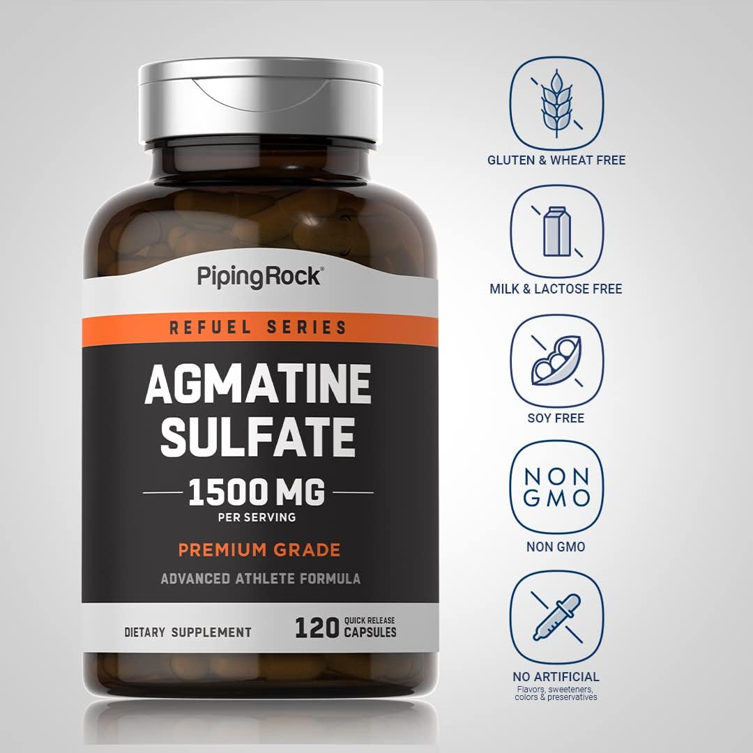 Piping Rock Sulfato de agmatina 500 mg 120 cápsulas Suplemento sin OMG ...
