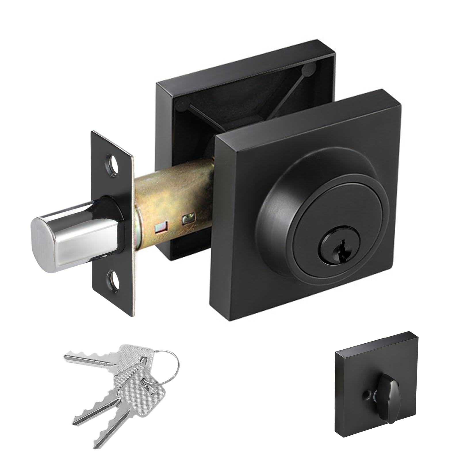Square Single Cylinder Deadbolt, Modern Deadbolt Lock with Keys, Door ...
