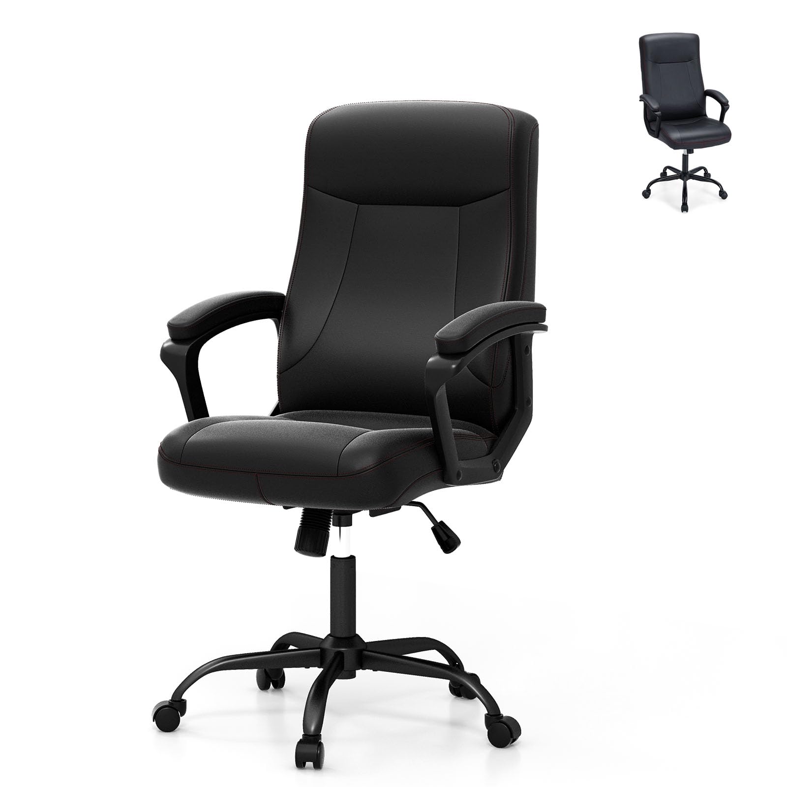 SFAREST Leather Office Chair, Ergonomic Computer Chair with Adjustable ...