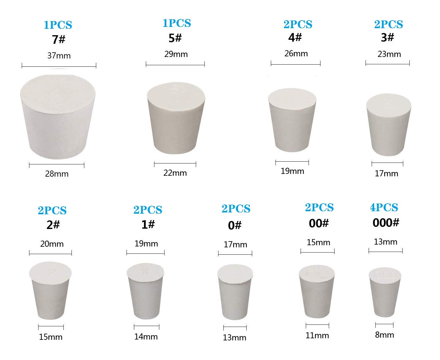 Solid Rubber Stopper, 30 Pack White Solid Rubber Stopper Laboratory ...